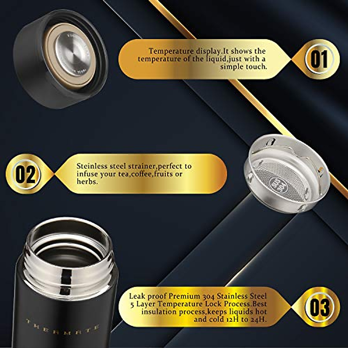 THERMATE Smart Flask Vacuum insulated bottle Coffe Tea Thermos Stainless steel Mug with temperature display