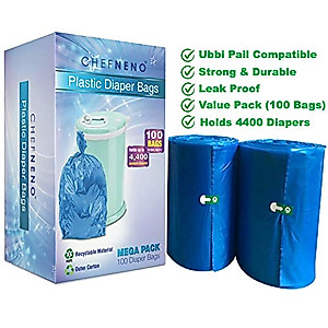 Disposable Diaper Pail Refill Plastic Bag (100 count) Compatible with Ubbi Diaper Bag Pail 13 Gal Capacity Diaper Pail Bag Fits 8 Gallon Medium Kitchen Trash Bag Heavy Duty Large Garbage Bag, 100 Bags