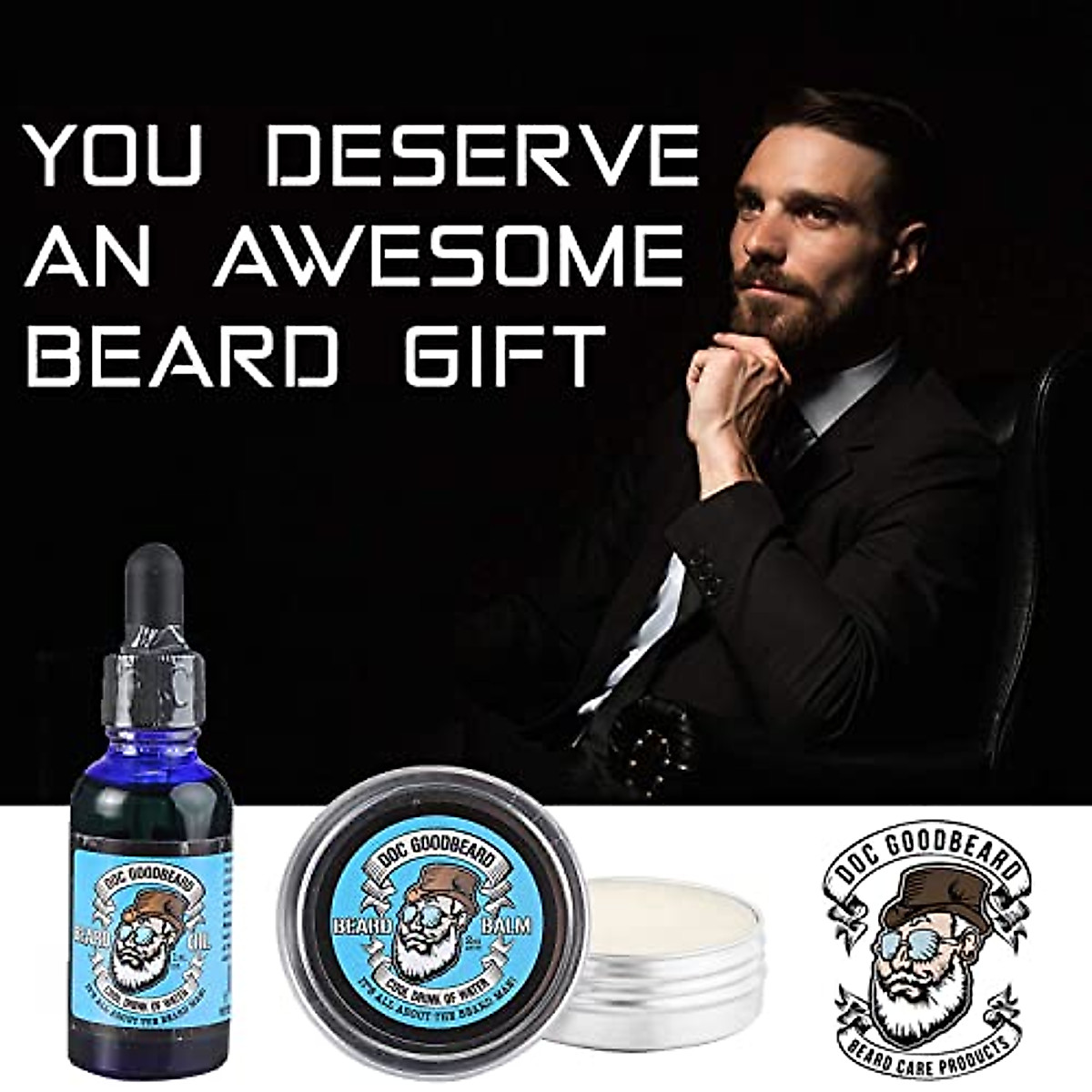 Doc Goodbeard Beard Growth Kit Includes Beard Balm and Beard Oil for Men - Natural, Organic, Softer, Smoother, Moisturized, Leave in Beard Conditioner for Men (Cool Drink of Water)