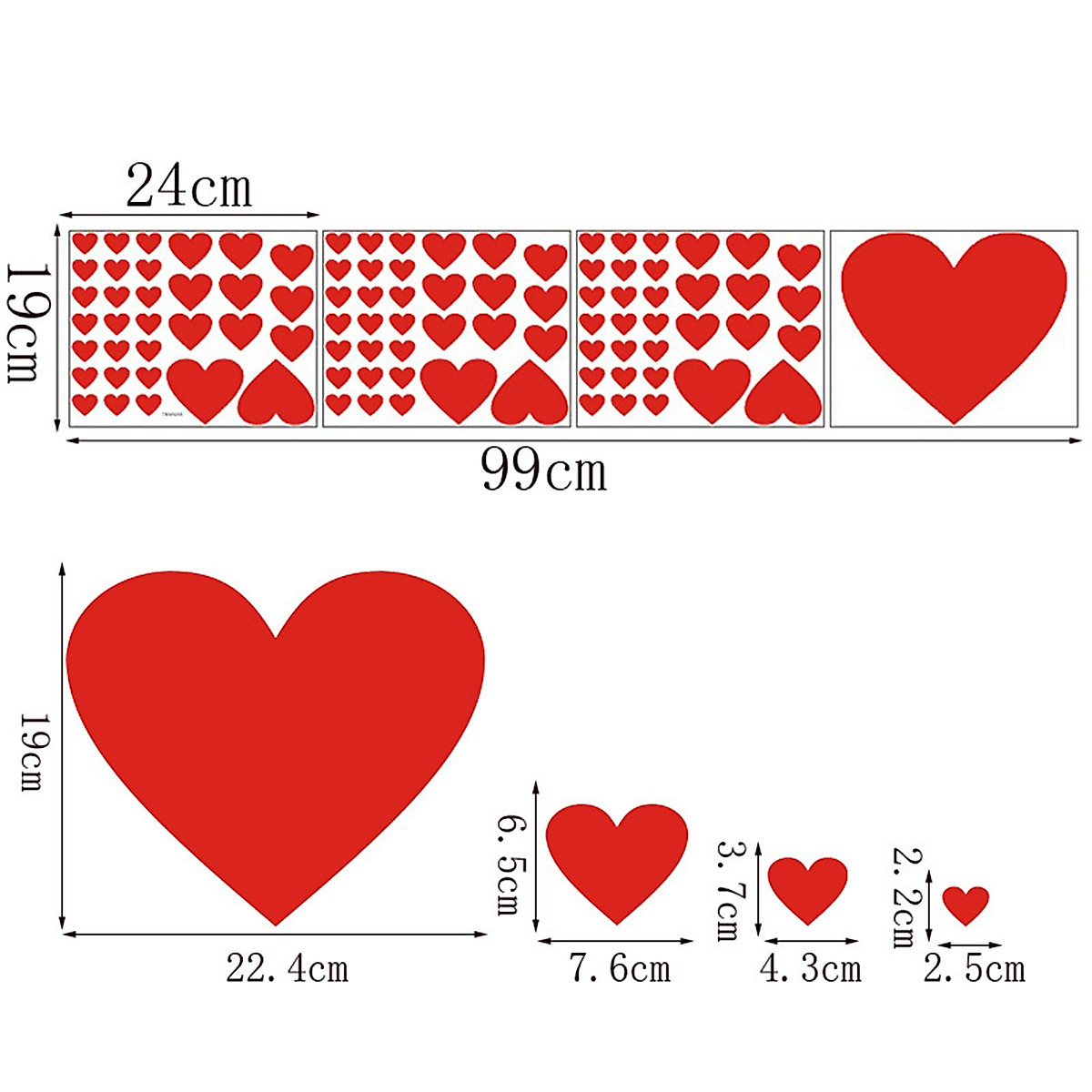 DRON TOOON Love Heart Valentine's Day Wall Decor(97 Decals )Red Heart Stickers Home Decor for Kids Girl Teen Room Office Valentines Hearts Accessories Birthday Party Supplies Gifts