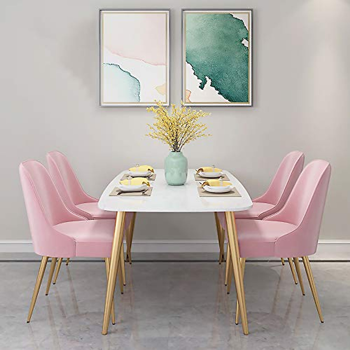 Henf Modern Dining Table, Simple Marble Gold Kitchen Table, Elegant Dinner Table with Metal Legs and Faux Marble Table Top, Modern Home Furniture for Dining Room