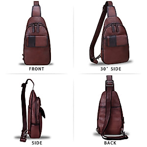 Genuine Leather Sling Bag Hiking Sling Backpacks Fanny Pack Vintage Handmade Crossbody Chest Daypack Shoulder Bag (Coffee)