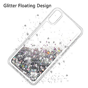 for iPhone XR Case, WORLDMOM Double Layer Design Bling Flowing Liquid Floating Sparkle Colorful Glitter Waterfall TPU Protective Phone Case for Apple iPhone XR [6.1 Inch 2018], Silver