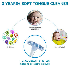 FDBTL 4 Pieces Training Toothbrush Set and Baby Tongue Cleaner, Infant to Toddler Oral Care for 6 to 24 Months, 1 Year and up