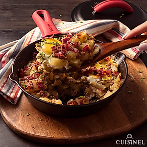 Cuisinel Cast Iron Skillets Set with Lids - 8"+10"+12"-inch Pre-Seasoned Covered Frying Pan Set + Silicone Handle and Lid Holders + Scraper/Cleaner - Use Cookware Indoor/Outdoor, Oven, Stovetop, Fire