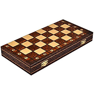 Handmade European Wooden Chess Set with Flowers, 16 Inch Board and Hand Carved Chess Pieces