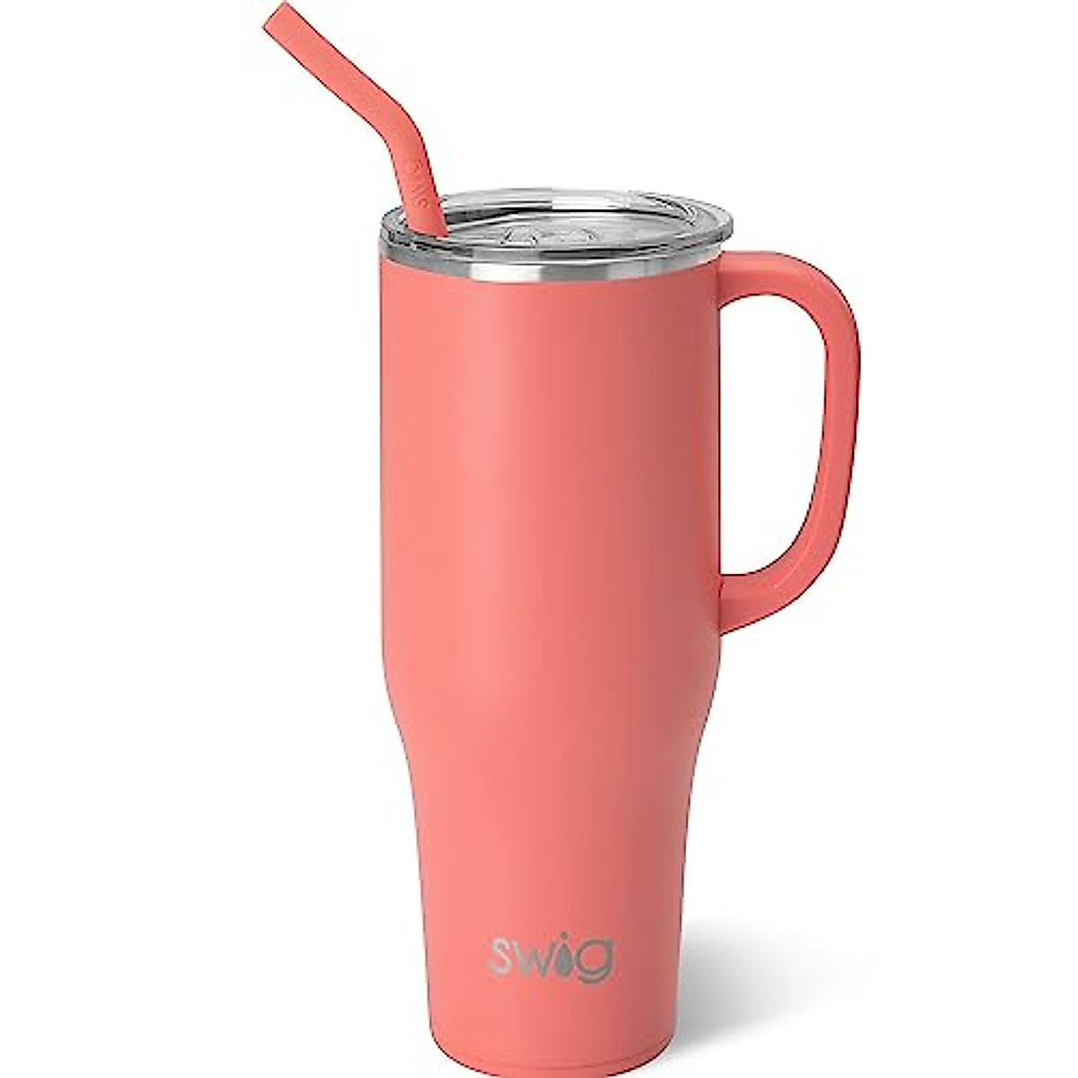 Swig Life 40oz Mega Mug, 40 oz Tumbler with Handle and Straw, Cup Holder Friendly, Dishwasher Safe, Extra Large Insulated Tumbler, Stainless Steel (Coral)