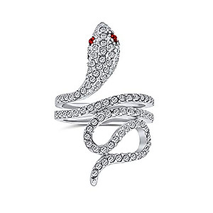 Bling Jewelry Twisted Snake Ring Simulated Garnet Crystal Rhodium Plated,Size:7