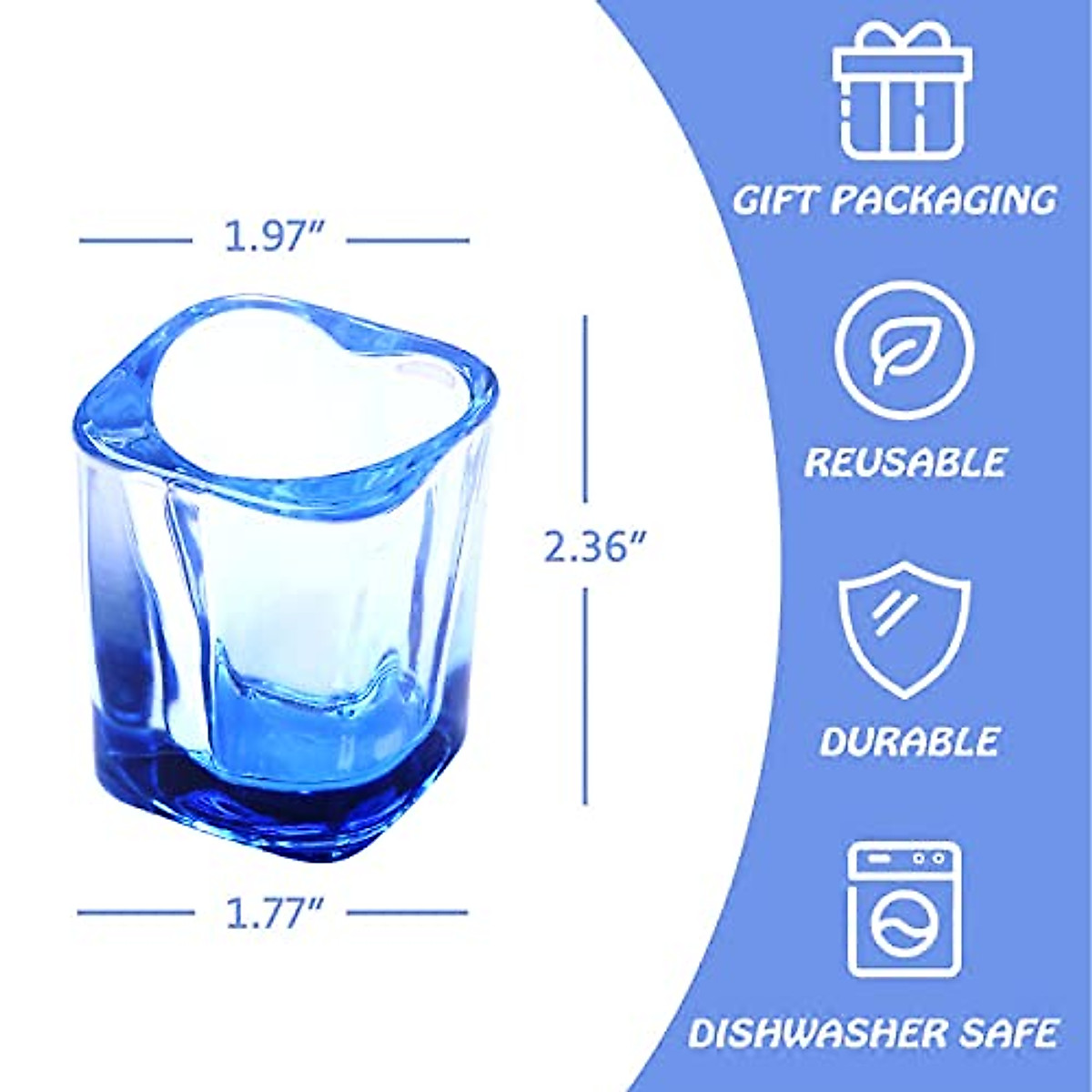 Jaepsing Shot Glasses, 2oz Heavy Base Shot Glasses Sets of 6/Heart Shaped Shot Glasses/Rainbow Shot Glasses/Square Shot Glasses/Espresso Shot Glasses/Bulk Shot Glasses