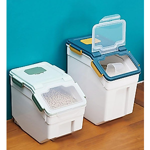 AnRui Large Flour Storage Containers 25Lbs Airtight Rice Storage Container BPA Free Kitchen Pantry Food Storage Bin Sugar Snack Cereal Grain Organizer Box with Wheel, Measuring Cup, 4Pack Green