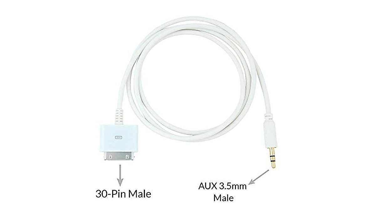 ClipGrip Stereo AUX 3.5mm to 30-Pin Dock Adapter for iPod, Smartphone