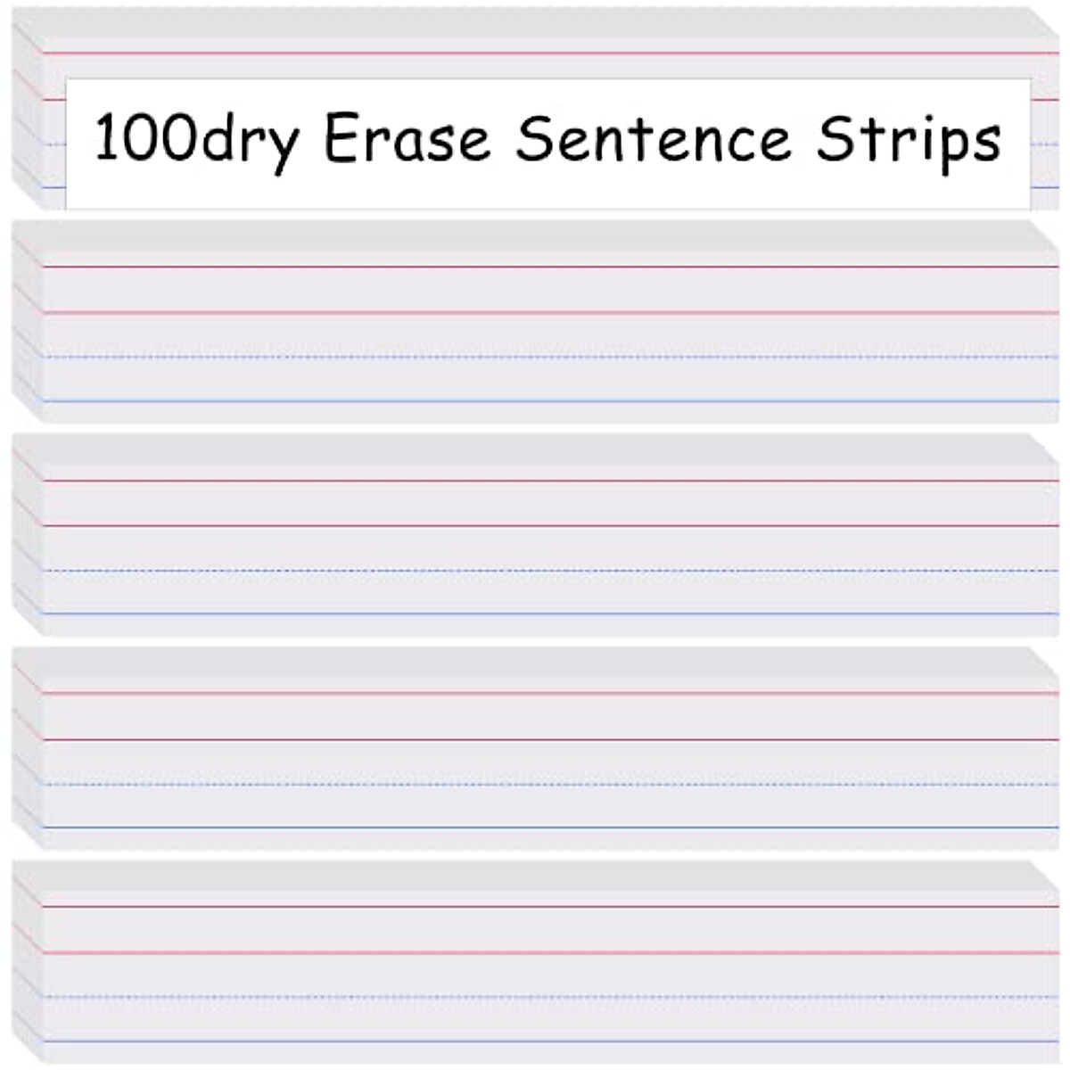 Dry Erase Sentence Strips for Teacher Ruled Sentence Strips Word Writing Strips 16 x 3 Inches White Sentence Strips for Kids Toddlers Students Classroom Supplies (100 Sheet)