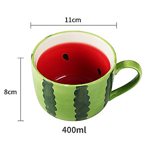 Aeiniwer Ceramics Fruit Shape Large Capacity Coffe Mug Teacup Oatmeal Cup - Watermelon/Lemon