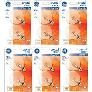 Ge Decorative Globe Bulb 40 W 320 Lumens G16-1/2 Candelabra 3 in. Clear Card 2 Count, Pack of 6 (Total 12)