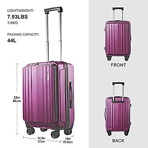 TydeCkare Carry on Luggage 21 Inch with Front Pocket, ABS+PC Hardshell Suitcase with Dual Control TSA Lock, YKK Zipper, 4 Spinner Silent Wheels, Rose Red