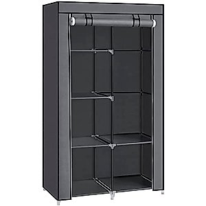SONGMICS Portable Closet, Clothes Storage Organizer with 6 Shelves, 1 Clothes Hanging Rail, Non-Woven Fabric Closet, Metal Frame, 17.7 x 34.6 x 66.1 Inches, Gray URYG84GY