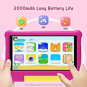 7 inch Android 13 Kids Tablet with Convertible Shockproof Case-Stand, 2GB RAM, 32GB ROM, 2MP Camera, G-Sensor, 3000mAh Battery & Parental Controls - Perfect Choice for Smart Learning & Play (Pink)
