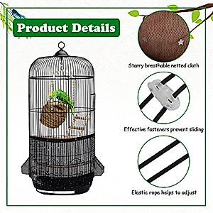ZOCONE 2 PCS Adjustable Bird Cage Net Cover, Bird Seed Guards & Catchers, Starry Stretchy Adjustable Drawstring Bird Cage Mesh Net Cover, Round Square Birdcage Skirt (Black)