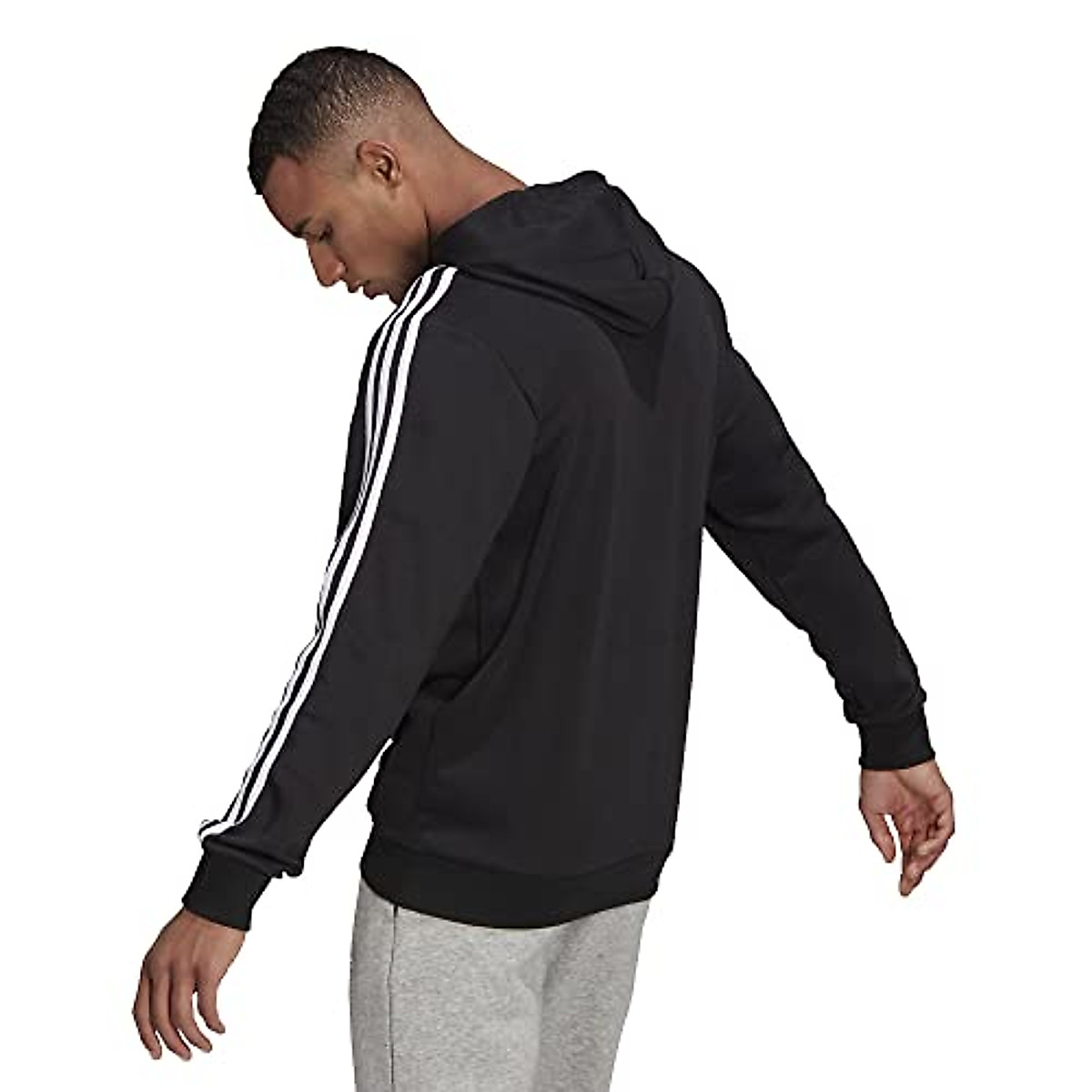adidas Men's Essentials 3-Stripes French Terry Hoodie, Black/White, Small