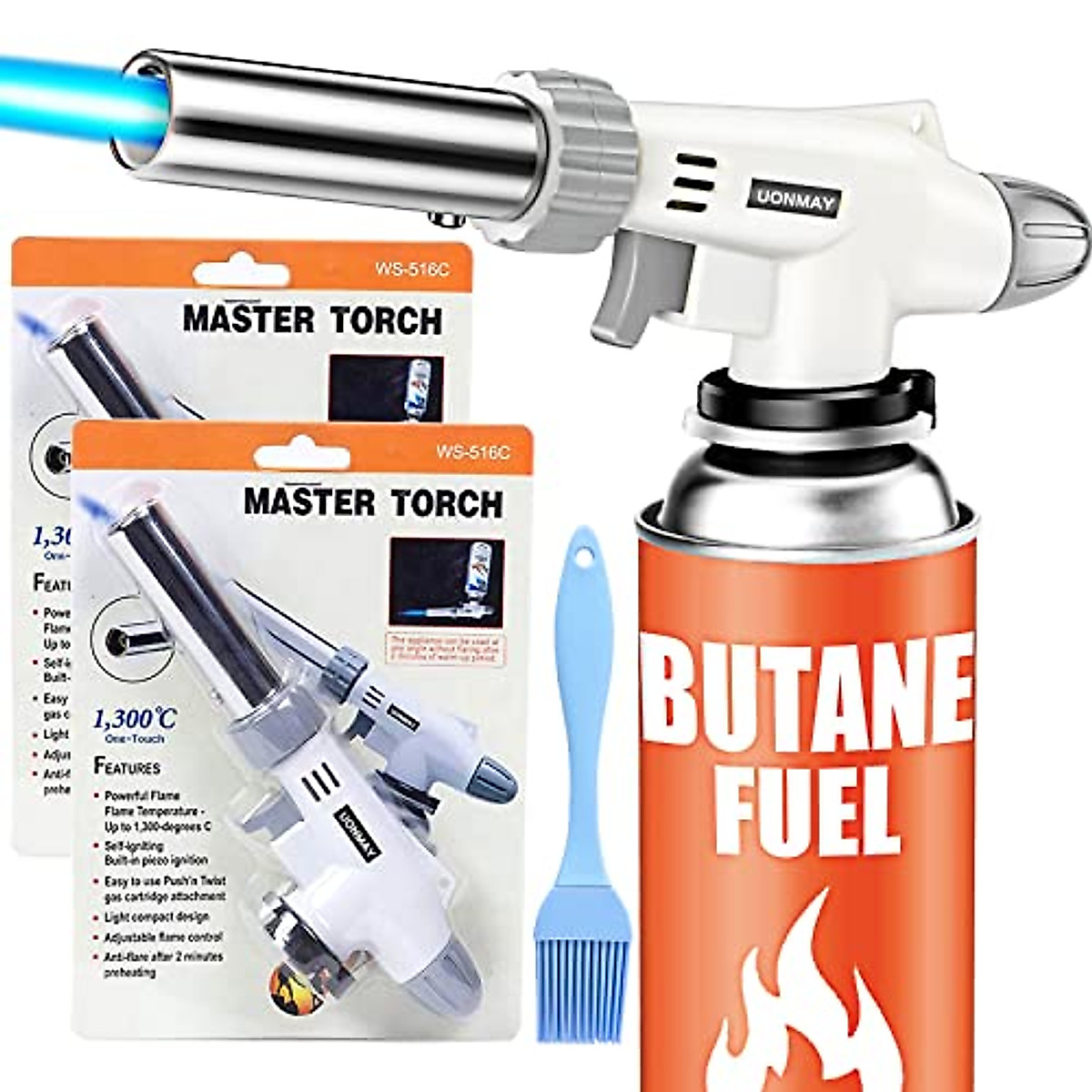 2 Pcs Butane Torch Head Master Torches Kitchen Blow Torch Chef Cooking Torches Lighter Adjustable Flame With Safety Lock Culinary Torch For Creme Brulee BBQ Butane Gas Not Included