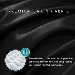 MR&HM Satin Bed Sheets, Queen Size Sheets Set, 4 Pcs Silky Bedding Set with 15 Inches Deep Pocket for Mattress (Queen, Black)