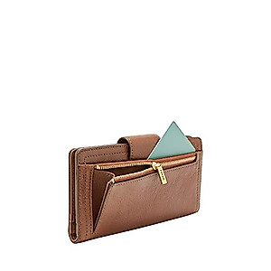 Fossil Women's Kinley Fabric Large Crossbody Handbag, Black Stripe with Women's Logan Faux Leather RFID Tab Clutch Wallet, Brown