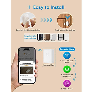 meross Smart WiFi Door & Window Sensor Kit, Support Apple HomeKit, Alexa, Google, SmartThings for Burglar Alert, 328ft Range, Home Automation, Security & Kid Safety, 2.4GHz WiFi, Meross Hub Included