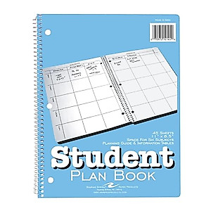 Roaring Spring Student Plan Book, 40-Weeks: Six-Subject Day, Blue/White Cover, (100) 11 x 8.5 Sheets