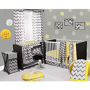 Bacati - Yellow/Grey Ikat Chevron Muslin 10 Pc Neutral Crib Set with 4 Muslin Swaddling Blankets for US Standard Crib