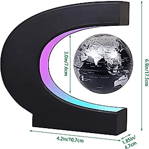 JOWHOL Magnetic Floating Globe with LED Lights, Perpetual Auto-Rotating, 3.3 inch Levitating Globe, Gift for Men Father Boys & Girls, Desk Tech Gadget Decor for Office/Home (Black)