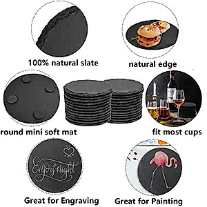MAPRIAL 24 Pieces Slate Coasters, 4 Inch Round Coasters for Drinks Rustic Coasters Set Black Stone Coasters Bulk with Anti-Scratch Backing for Bar, Housewarming Gifts, DIY, Home Decor, Table, Cup