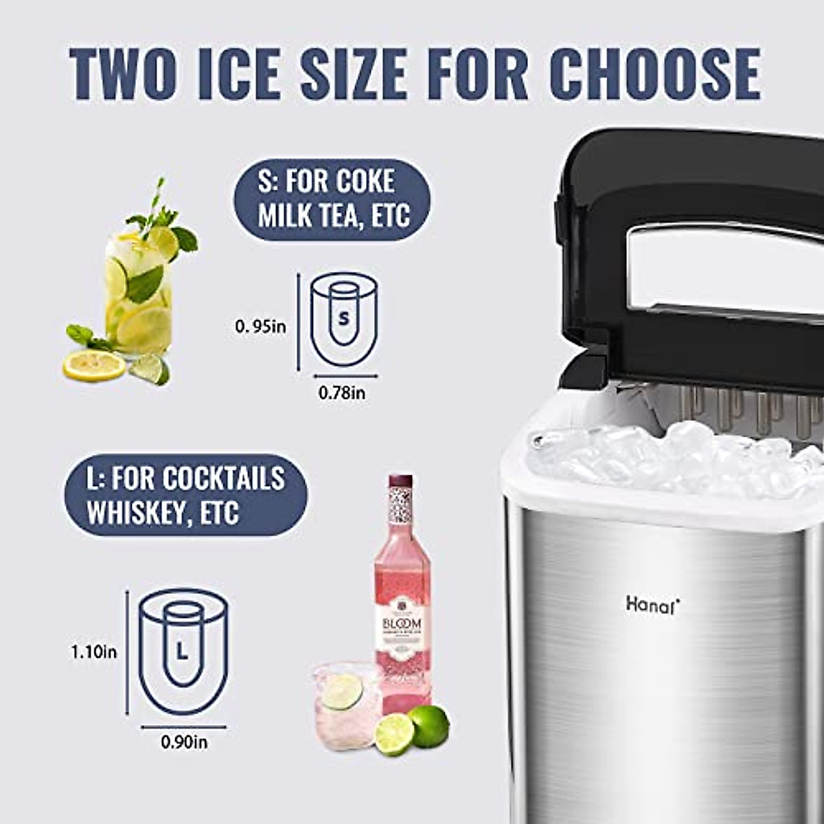 WANAI Ice Makers Countertop Portable Ice Machine 26.5lbs/24H 9 Ice Cubes in 6-8 Mins Electric Ice Making Machine with Ice Scoop and Basket L&S Bullet Sizes for Home Party Office Bar Camping RV