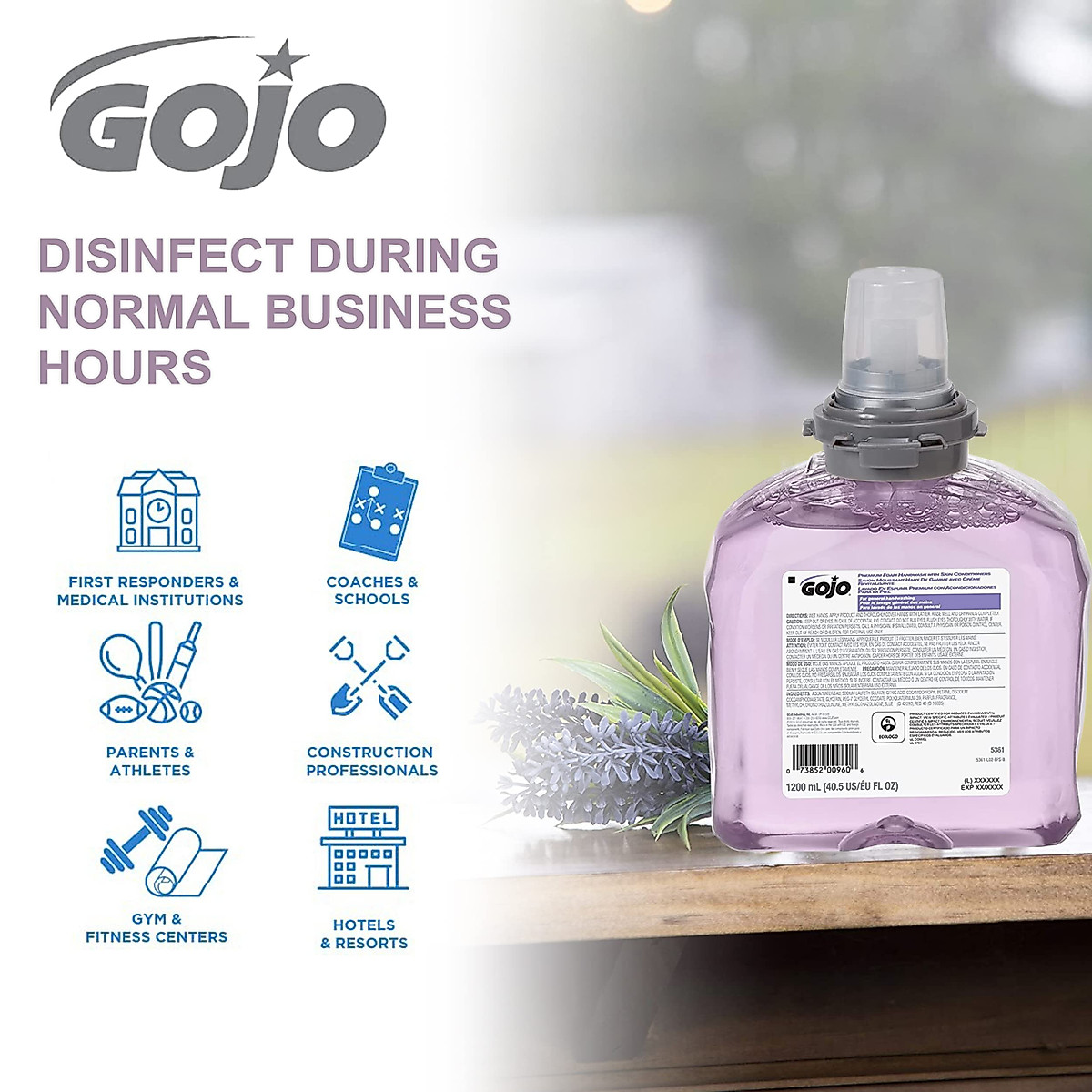 Gojo Premium Foam Handwash with Skin Conditioners, Cranberry Scent, EcoLogo Certified, 1200 mL Foam Hand Soap Refill TFX Touch-Free Dispenser (Pack of 2) – 5361-02