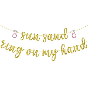 Sun Sand Ring On My Hand, Beach Bachelorette Party Decorations, Engagement Wedding Bridal Shower Garland Bunting Supplies, Pre-Assembled (Gold)