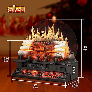 Xbeauty 20" Electric Fireplace Logs Heater,750W/1500WInsert Heater,Simulated Nature Sounds,5 Flame Brightness&Speed/Remote Control/Timer,with Flame Projection Board,for Home and Office Decor