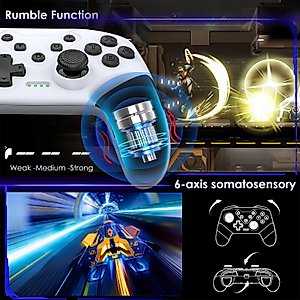 Switch Controller, Wireless Switch Controller for Switch/Switch Lite/Switch OLED, Extra Switch Controller with Paddles, Programmable Switch Remote Control with Back Buttons,Wake-up,Turbo-White
