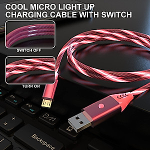LED Micro USB Cable with Switch Compatible with Samsung Galaxy S7 Edge S6 S5 S2 J7 J7V J5 J3 J3V J2, LG K40 K20, Fire Tablet, PS4, Xbox, Kindle Micro USB Charging Cord (Red,5ft)