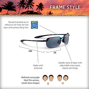 Maui Jim Men's and Women's Sandy Beach Polarized Universal Fit Rimless Sunglasses, Gloss Black/Neutral Grey, Small