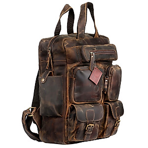 Ruzioon Vintage Buffalo Leather Backpack Multi Pockets Travel Bag for Men/Women