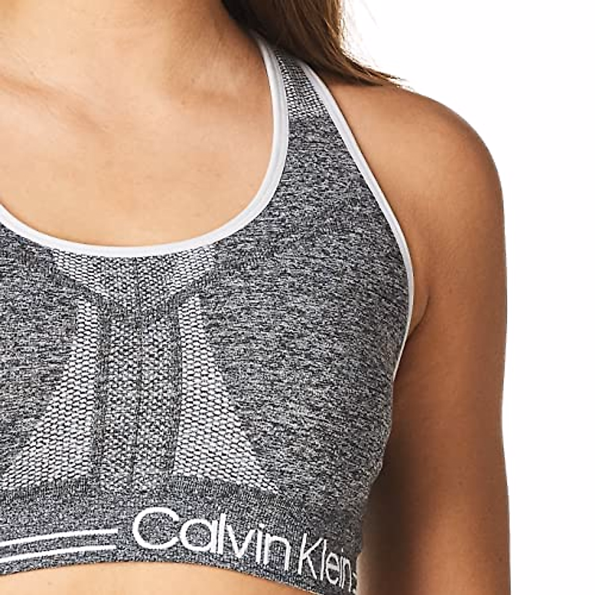 Calvin Klein Performance Women's Medium Impact Reversible Sports Bra (Standard and Plus Sizing), Heather Grey/White