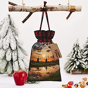 Christmas Gift Bags with Drawstring Burlap Gift Bags view of the Netherlands Christmas Linen Bags for Xmas Party Candy Bags with Cards Xmas Reusable Wrapping Bags Christmas Linen Treat Bags for Holiday