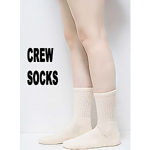 Ait fish Women's Thick Cotton Crew Socks Full Cushioned Athletic Calf Socks for Hiking Work Casual, Ivory