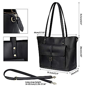 S-ZONE Women Genuine Leather Tote Bag Shoulder Handbag Bundle with Crossbody Bucket Purse