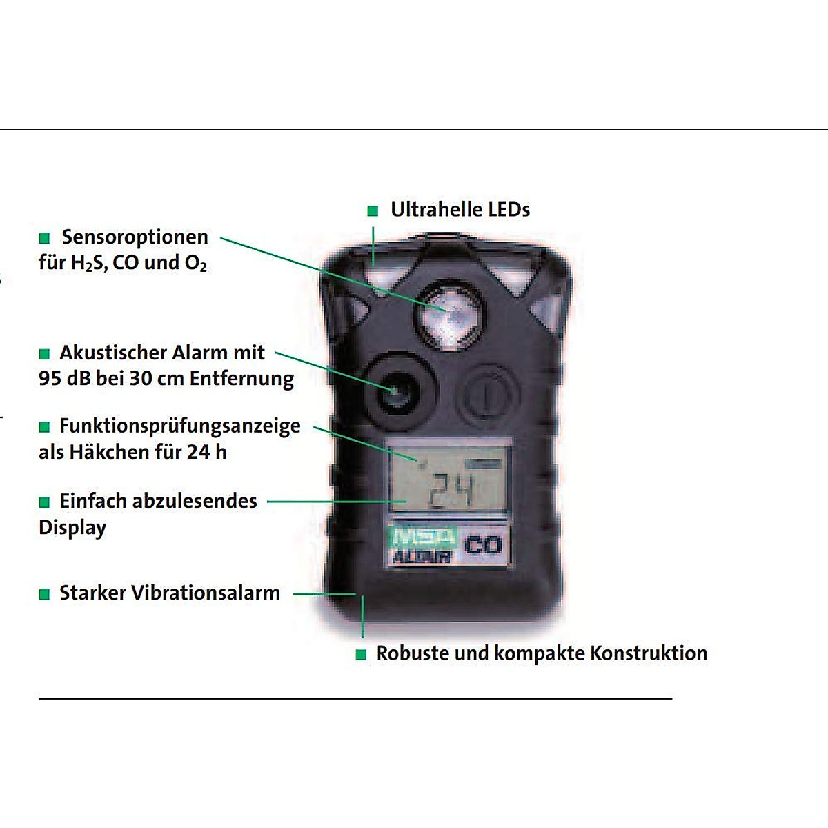 MSA 10092522 ALTAIR Single-Gas Detector - (CO) Carbon Monoxide (Low: 25ppm, High: 100ppm), Color: Black, Portable Gas Monitor, Durable, UL Standard-Approved