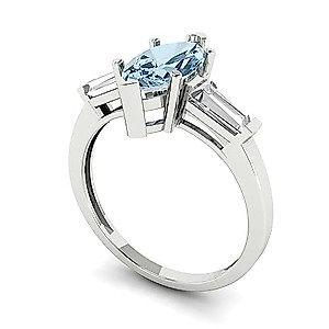 Clara Pucci 2 ct Marquise cut 3 stone Solitaire Blue Simulated Diamond Engagement Promise Anniversary Bridal Ring 18K White Gold 5.75