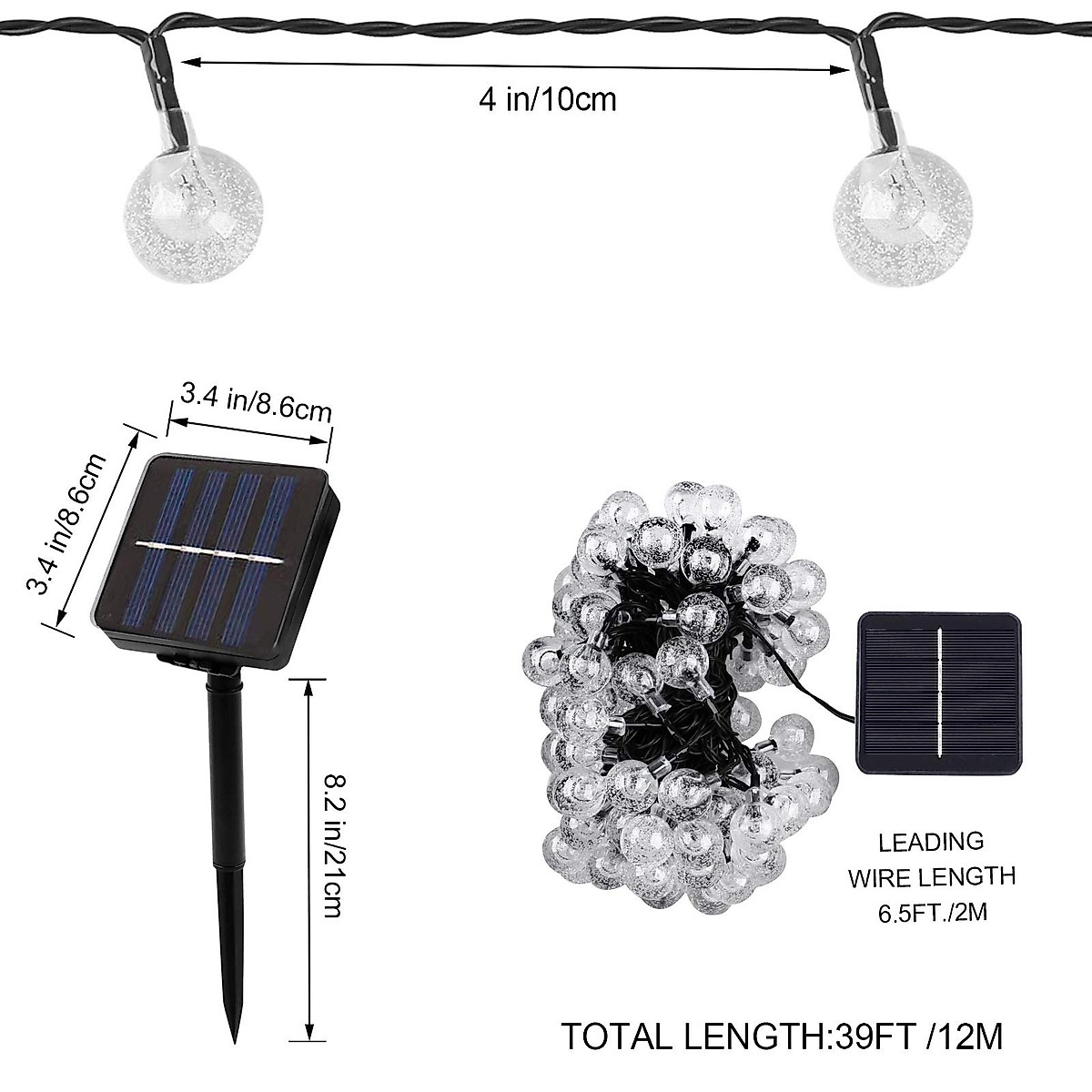 Solar Globe String Light 100 LED 39FT Outdoor Patio Lights , Waterproof & 8 Modes for Christmas,Halloween,Yard Party, Garden,Wedding,Home (Warm Yellow)