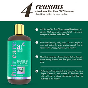Artnaturals LUXE Tea Tree Shampoo - (16 Fl Oz / 473ml) - Sulfate Free – Made with 100% Pure Therapeutic Grade Tea Tree Essential Oil for Dandruff and Itchy Scalp