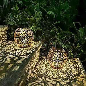EXCMARK 2 Pack Outdoor Solar Hanging Lantern Light LED Decorative Christmas Light for Garden Patio Courtyard Lawn and Tabletop with Hollowed-Out Design. Unique Gardening Gifts for Women.