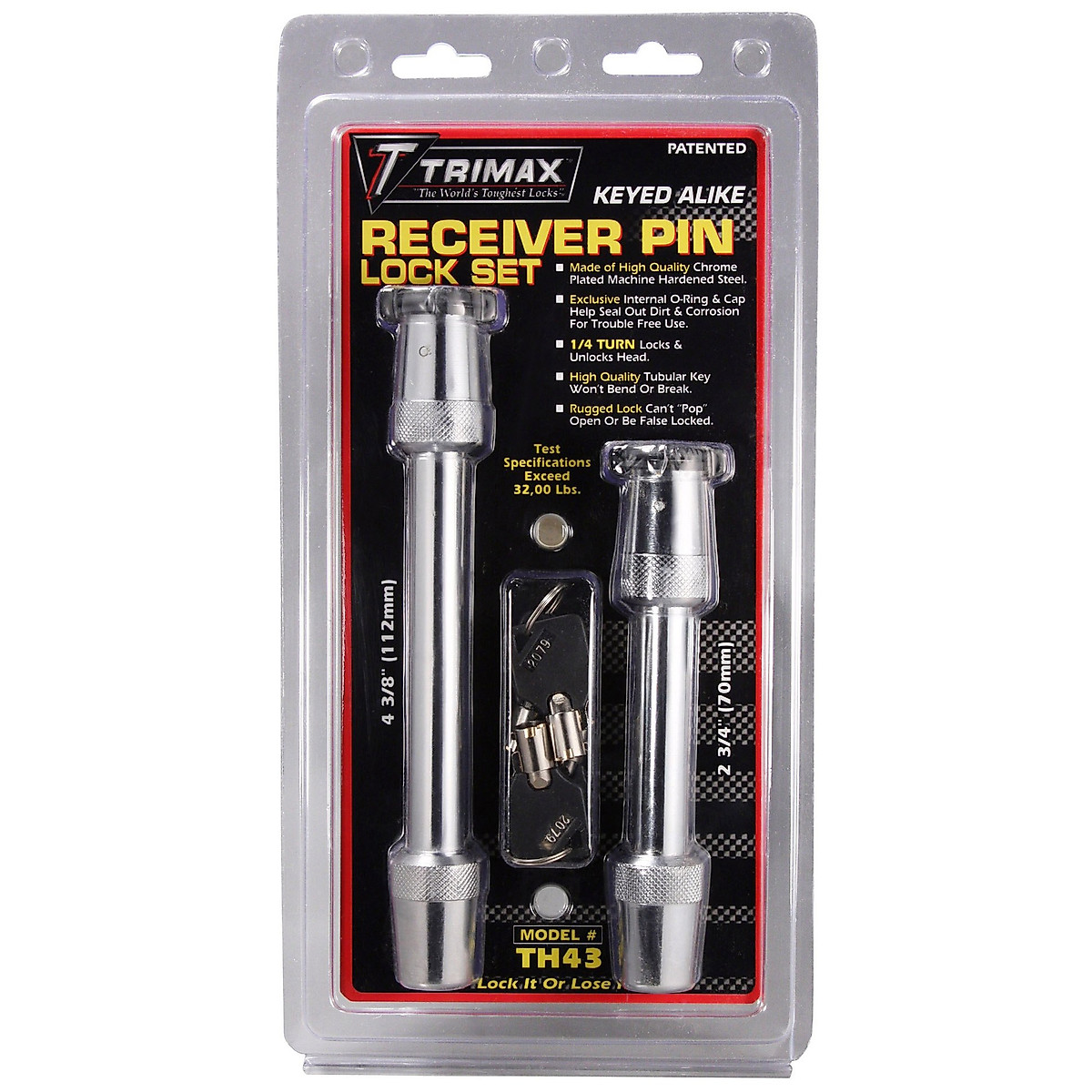 Trimax TH43 4-3/8" and 2-3/4" Keyed Alike Receiver Pin Lock Set