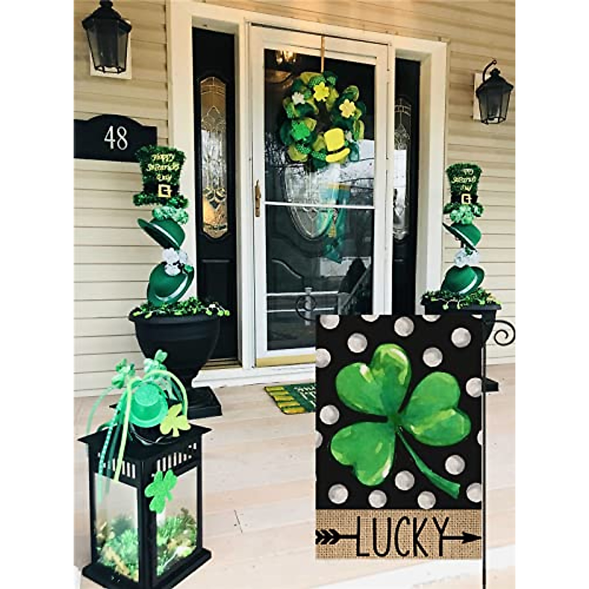 St Patrick's Day Lucky Shamrock Garden Flag for Outdoor,Shamrock with White Dots Small Yard Flag,Spring Saint Patrick Decors for Outside Holiday 12x18 Double Sided